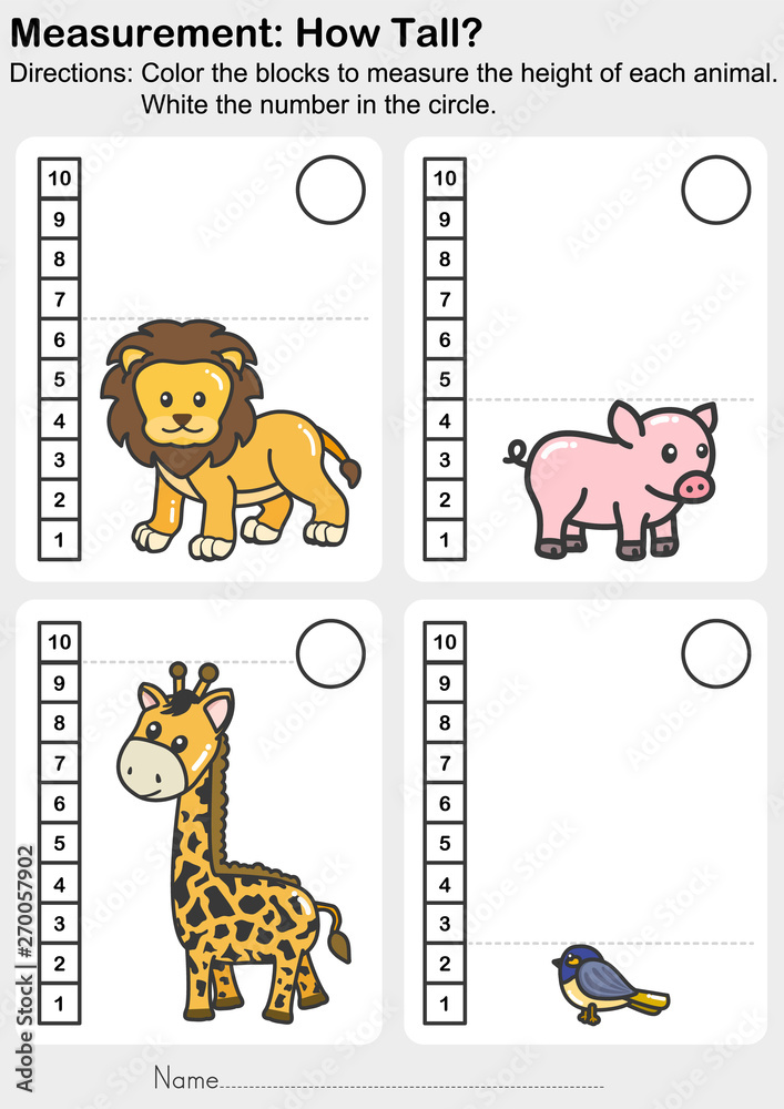 Measurement worksheet - Color the blocks to measure the height of each ...
