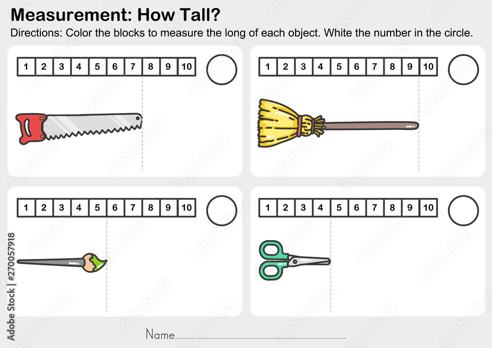 Measurement worksheet - Color the blocks to measure the long of each ...