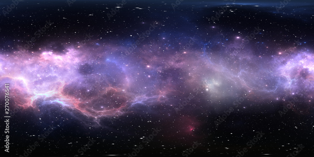 360 degree space background with nebula and stars, equirectangular ...