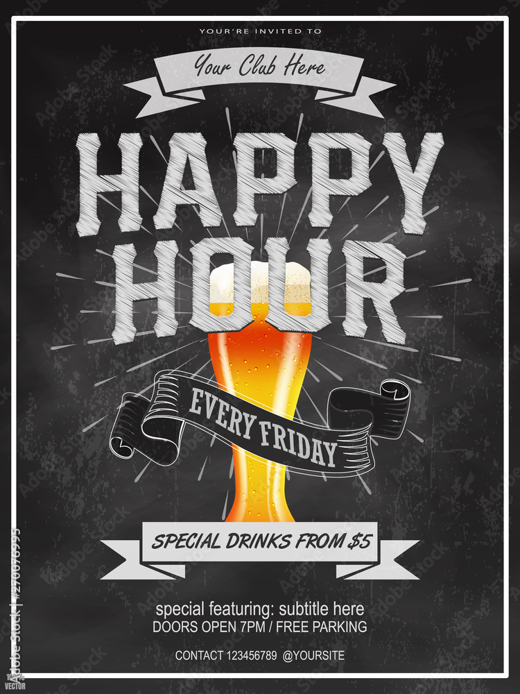 Elegant Happy Hours flyer, banner or template design with beer glass on ...