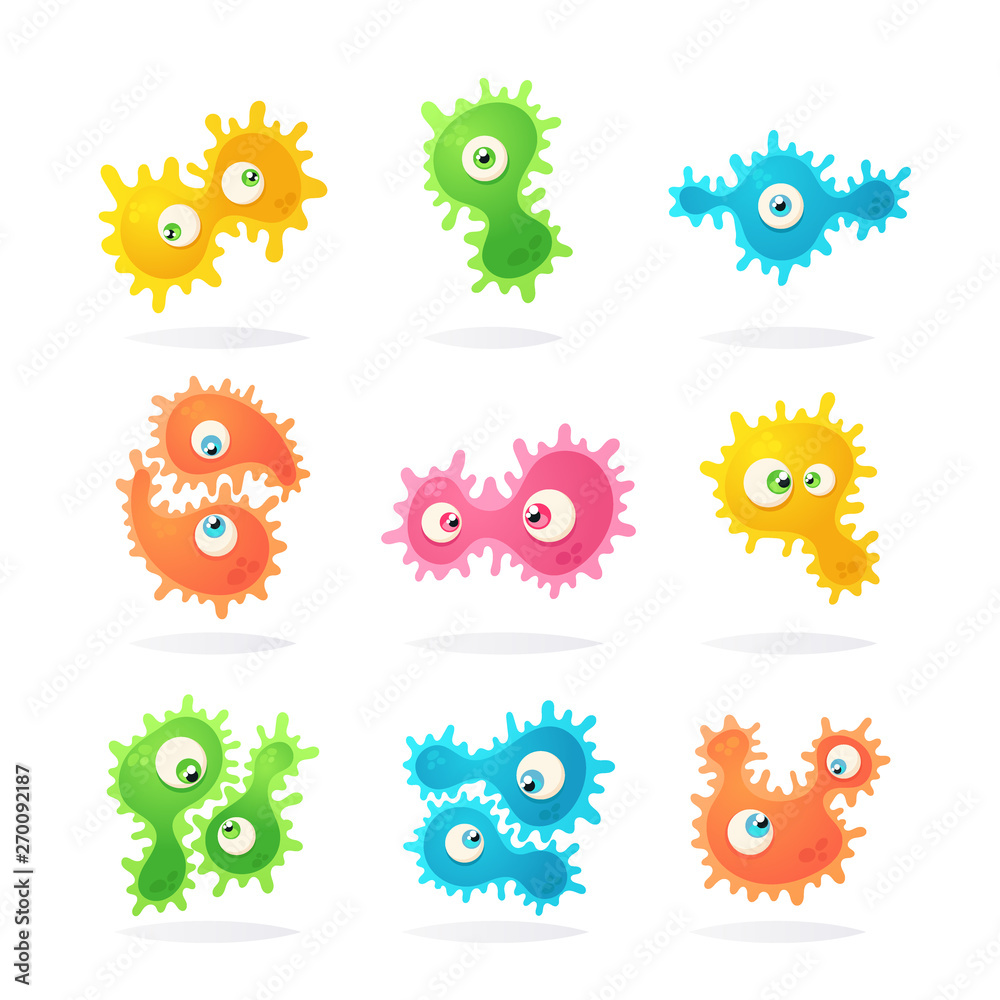 Doodle Cartoon Characters: Bacteria. Vector Set Stock Vector | Adobe Stock