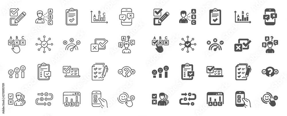 Survey, Report review line icons. Opinion, Customer satisfaction ...