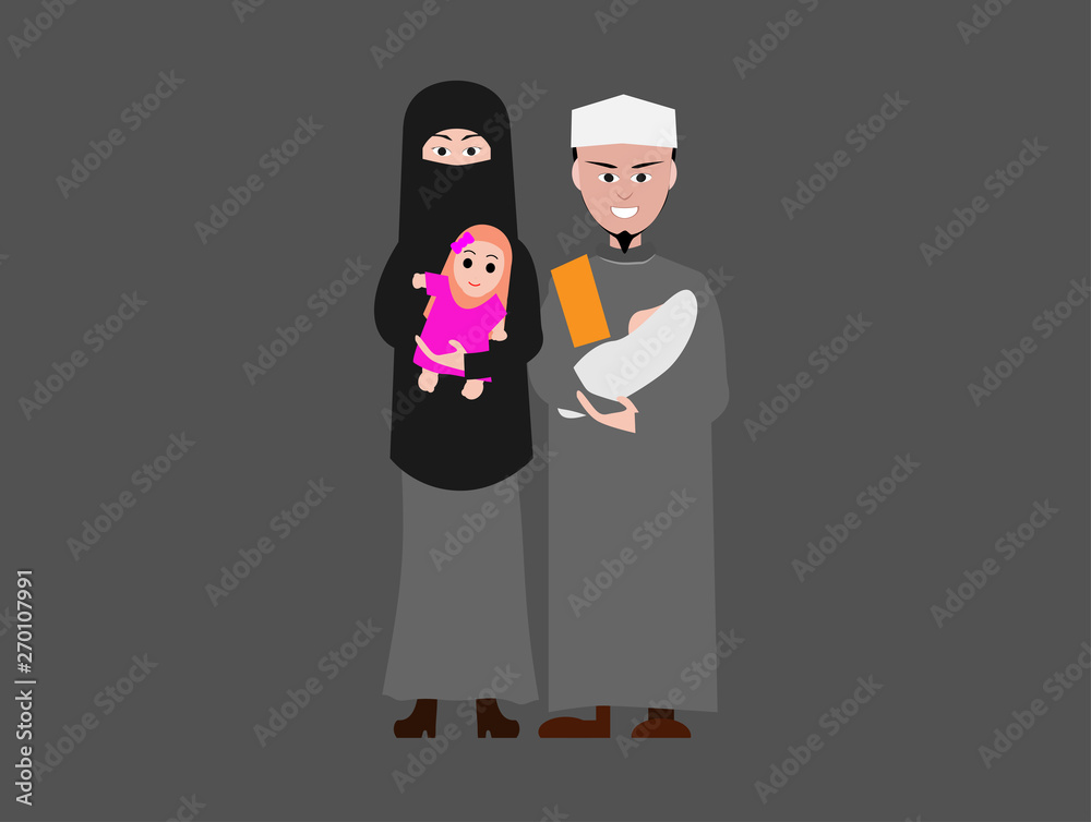 Muslim family cartoon image Islamic attire Stock Vector | Adobe Stock