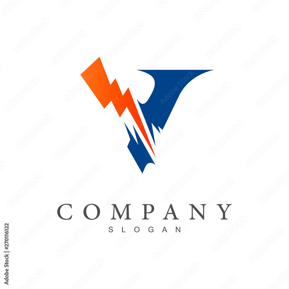 logo letter v , symbol thunder and lightning, electric logo with high ...