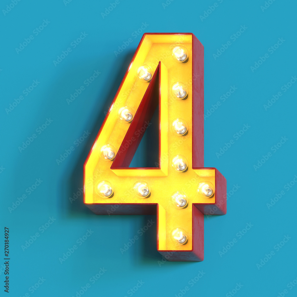 Light bulb glowing font, number 4 Stock Illustration | Adobe Stock