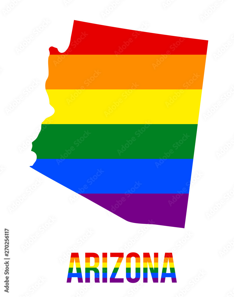 Arizona State Map in LGBT Rainbow Flag Comprised Six Stripes With ...