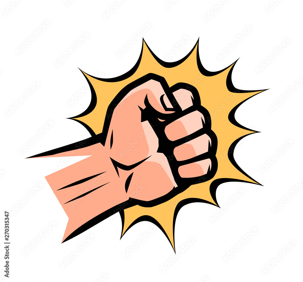 Punch, pop art retro comic style. Clenched fist, cartoon vector ...