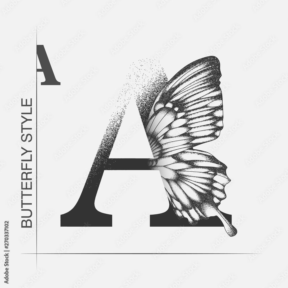 Letter A with butterfly silhouette. Monarch wing butterfly logo ...