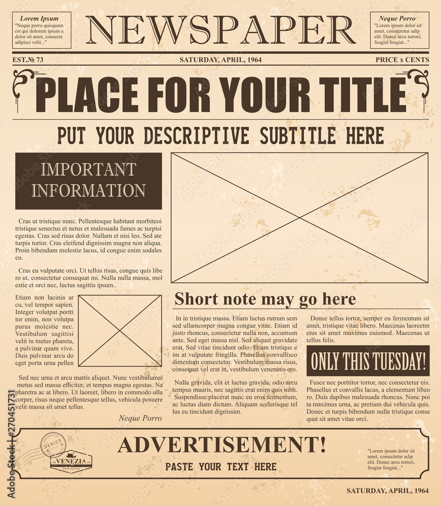 Vector illustration of old newspaper retro design. Vintage background ...