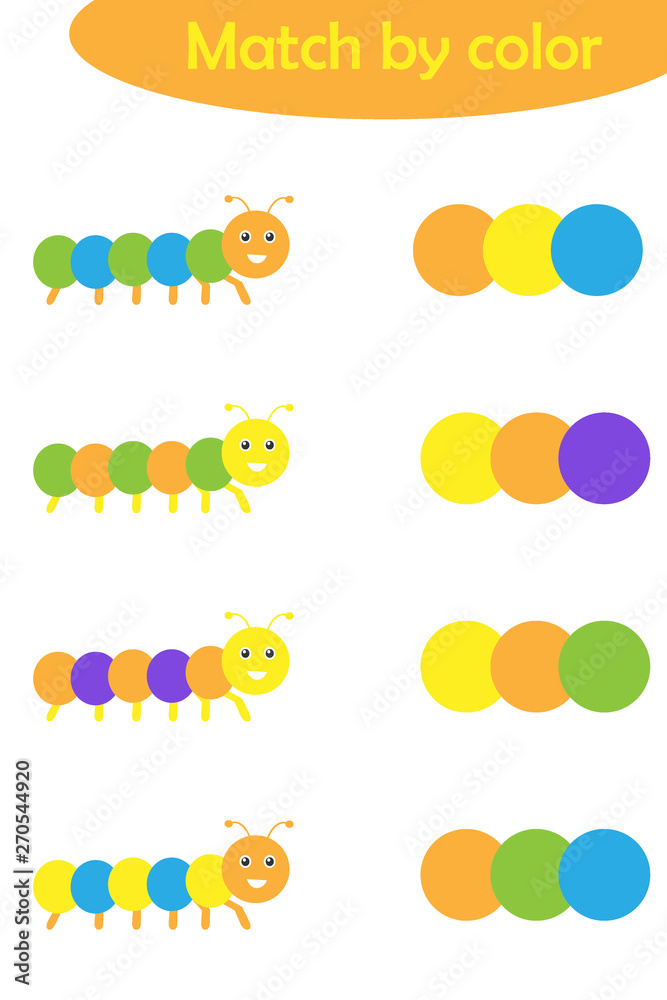 Matching game for children, connect colorful caterpillars with same ...