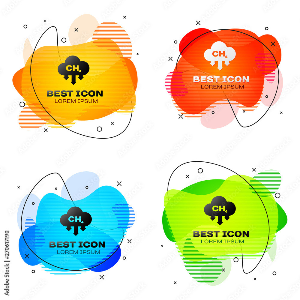 Black Methane emissions reduction icon isolated. CH4 molecule model and ...