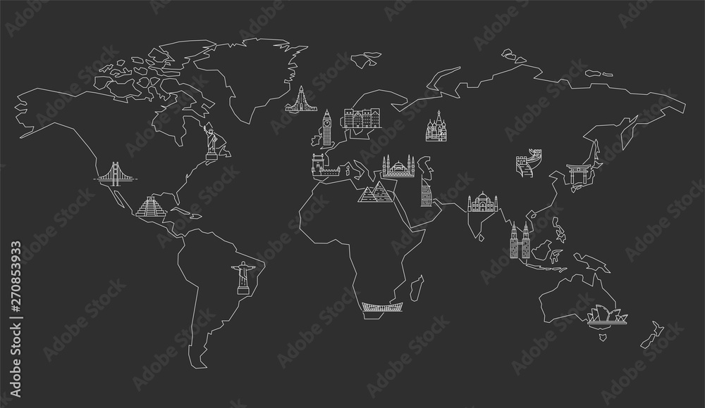World Map with Famous Landmarks. Stock Vector | Adobe Stock