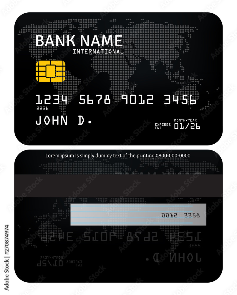 Bank card. Modern credit card template design in color black with ...