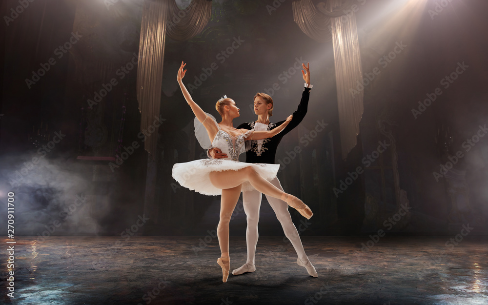 Ballet. Classical ballet performed by a couple of ballet dancers on the ...