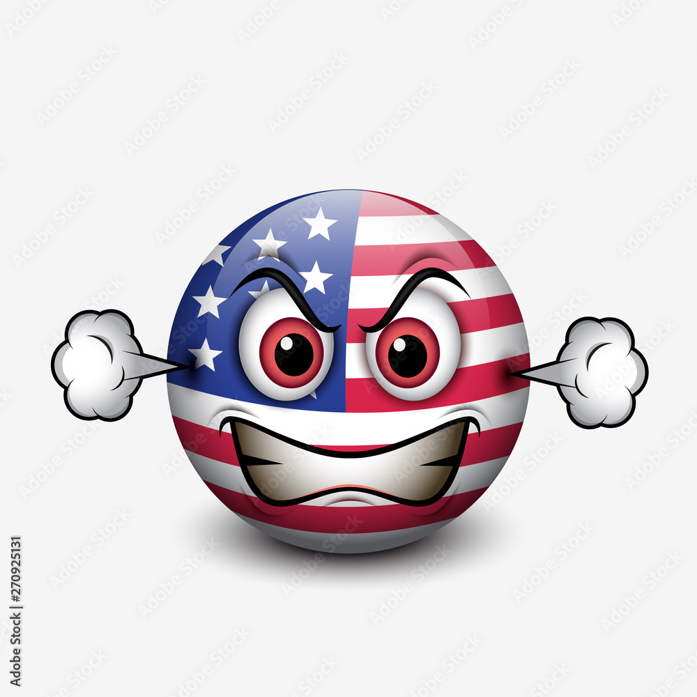 Angry emoticon isolated on white background with and United States of ...