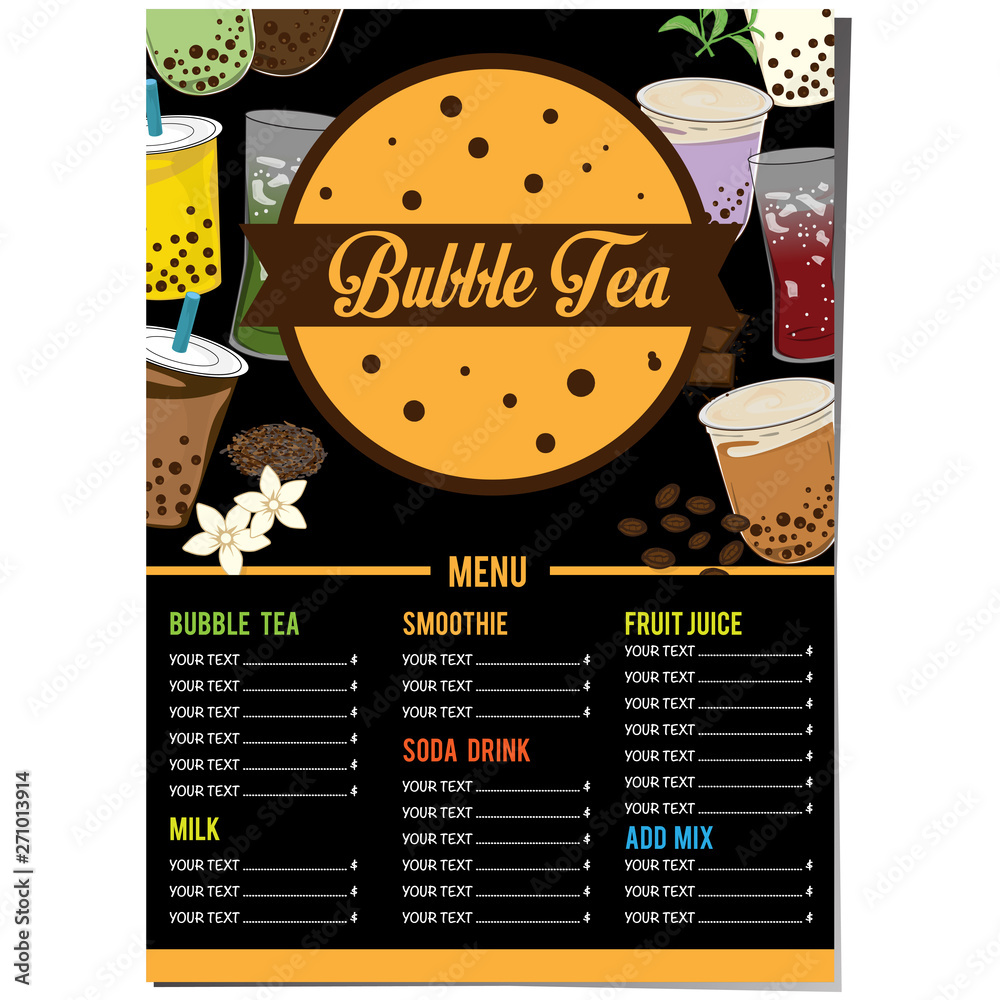 bubble tea menu graphic template Stock Vector | Adobe Stock