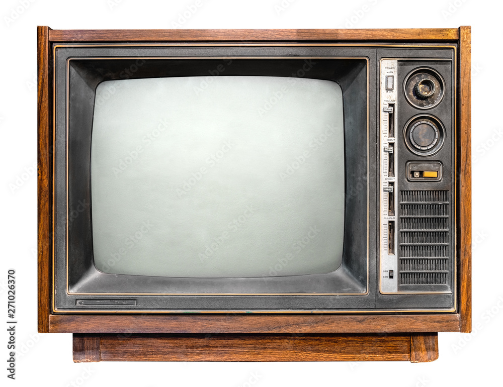 Vintage tv - antique wooden box television isolated on white with ...