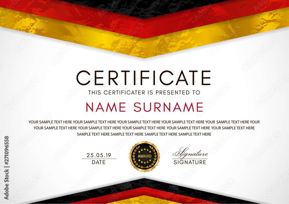 Stockvector Certificate template with German flag (black, red, yellow ...