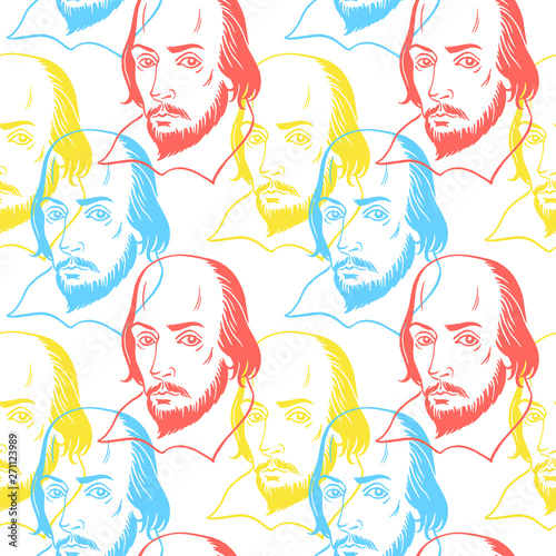 Hand drawn William Shakespeare portrait seamless repeat vector pattern ...