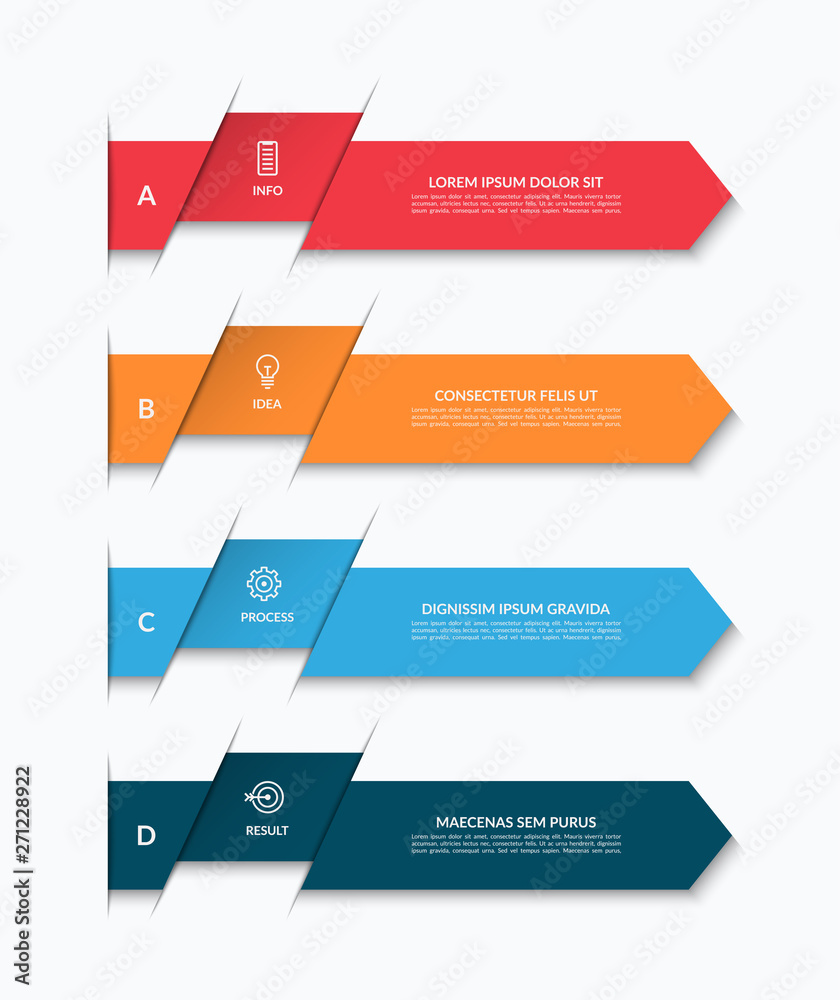 Infographic template with 4 arrows. Can be used for diagram, graph ...