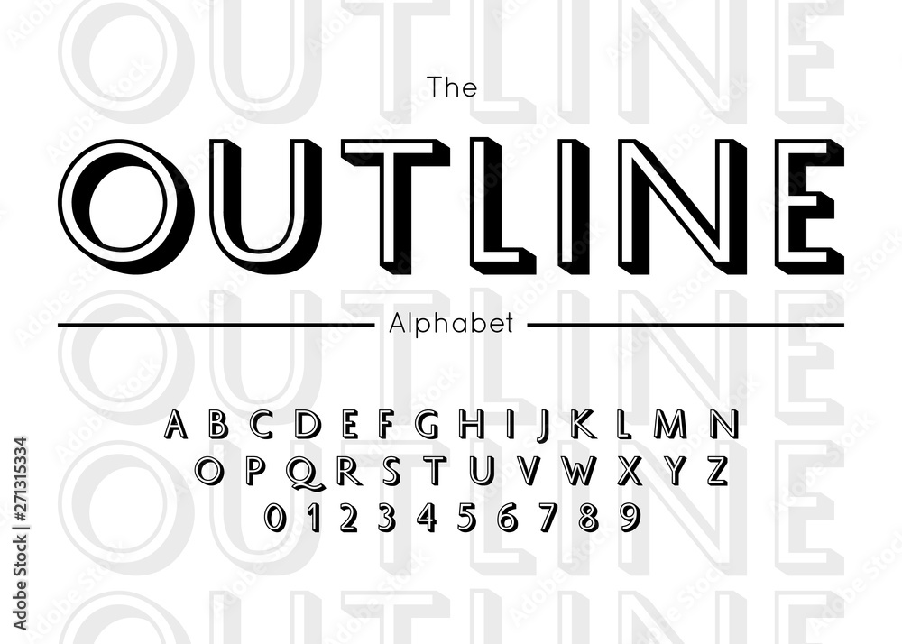 Vector outline font and alphabet. English letters and numbers Stock ...