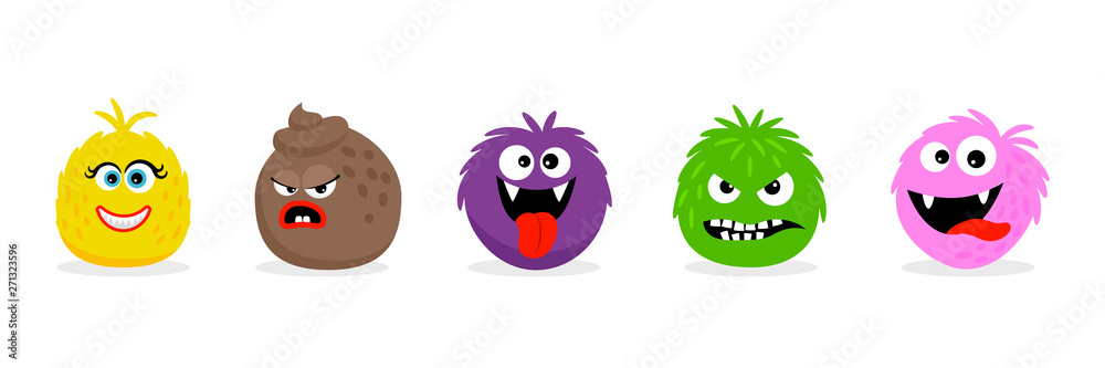 Monster faces emoticons. Vector cartoon funny angry and smile cartoon ...