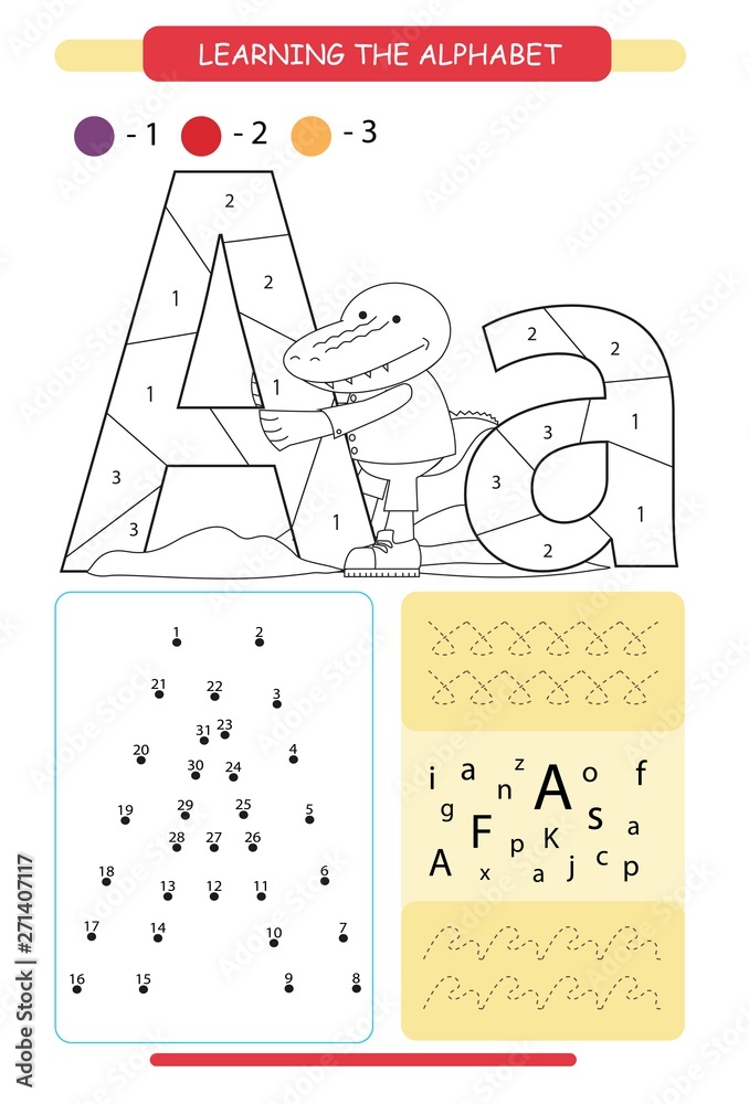 Letter A and funny cartoon alligator. Animals alphabet a-z. Coloring ...