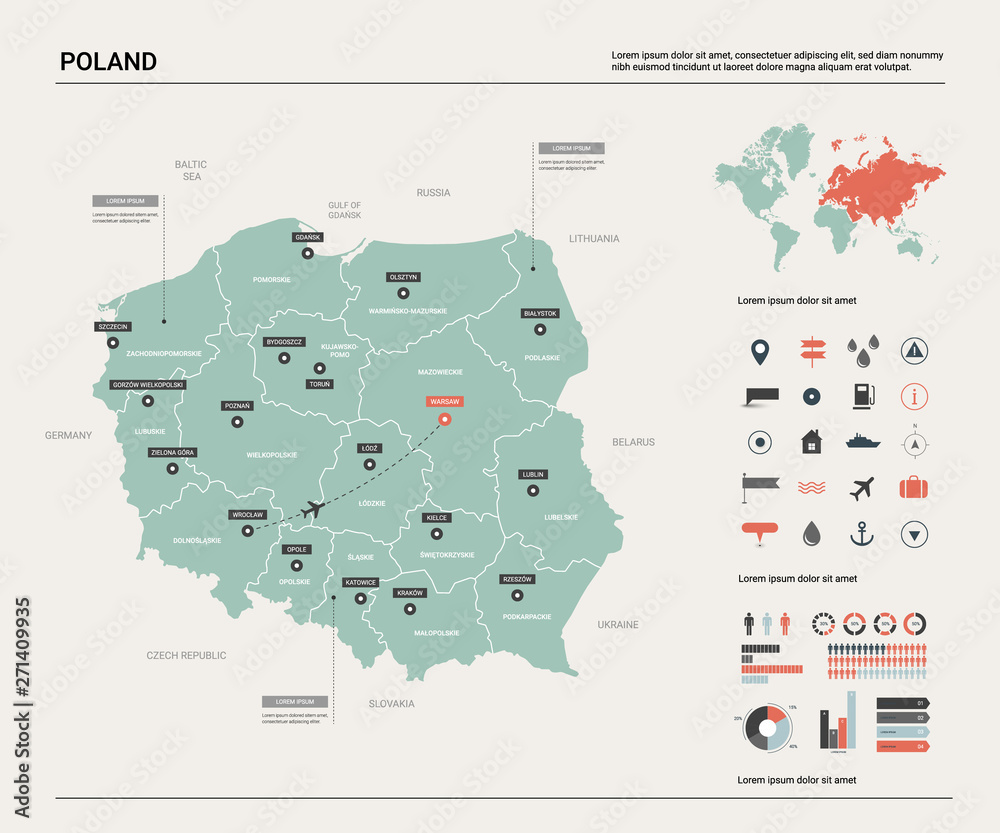 Praca wektorowa bez tantiem: Vector map of Poland. Country map with ...