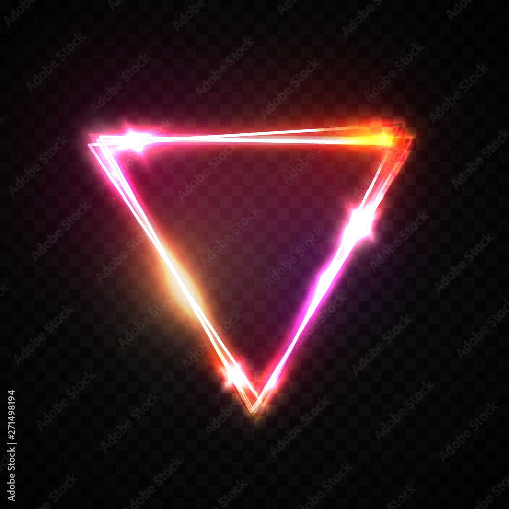Upside down triangle neon background. Electric geometric shape with ...