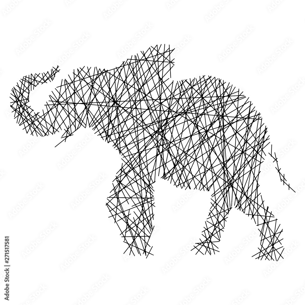 Silhouette elephant with messy straight lines vector illustration ...