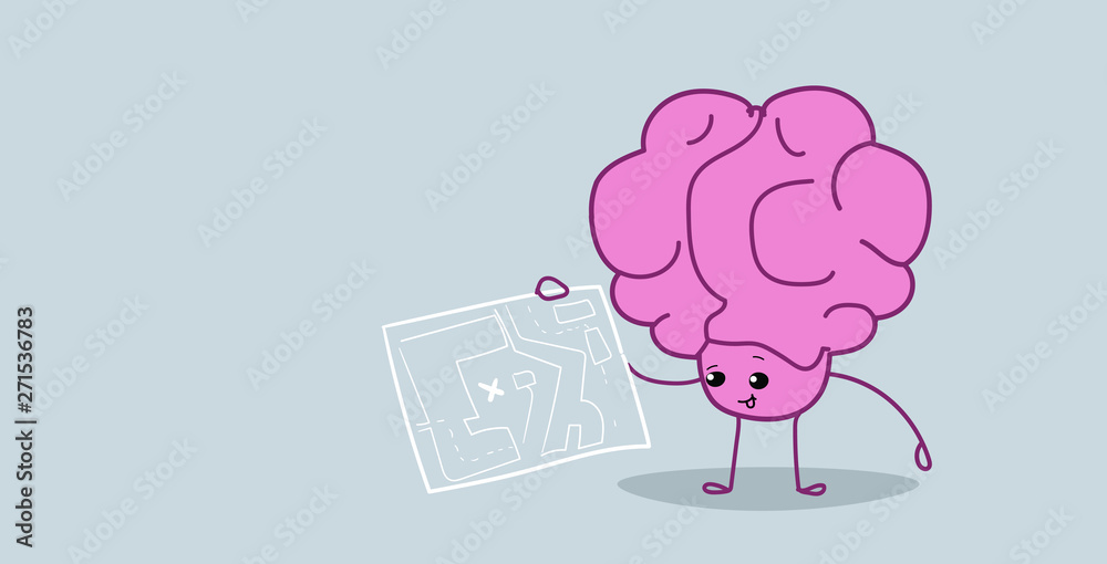 human brain holding schematic city map with cross location concept pink ...