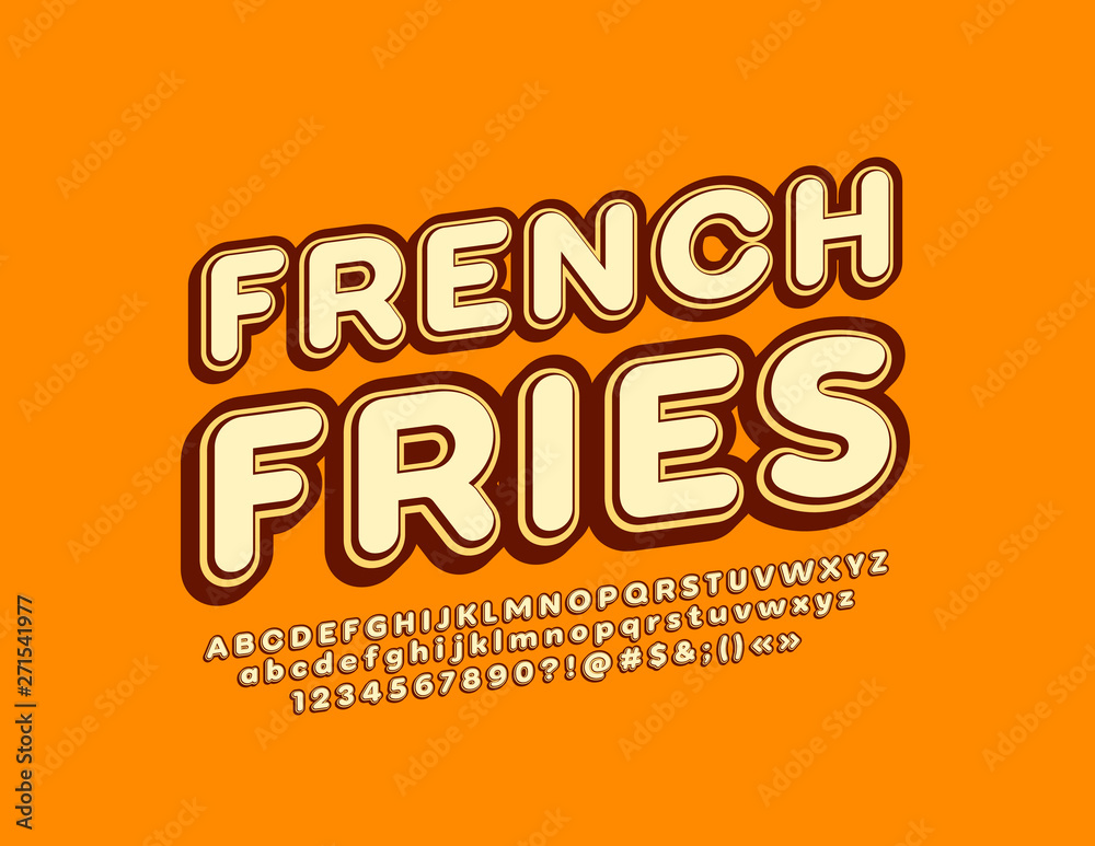 Vector vintage logo French Fries with 3D Font. Retro style Alphabet ...