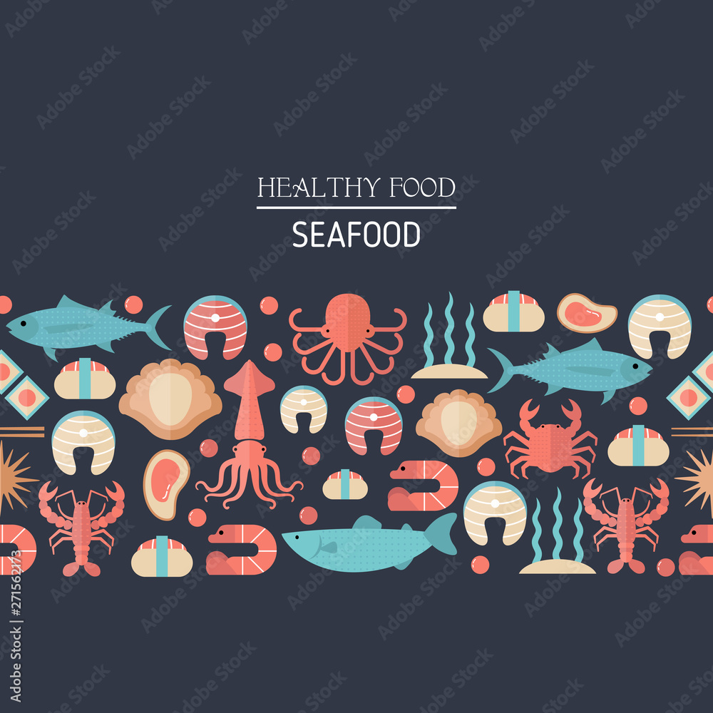 Fish and seafood flat icon Stock Vector | Adobe Stock