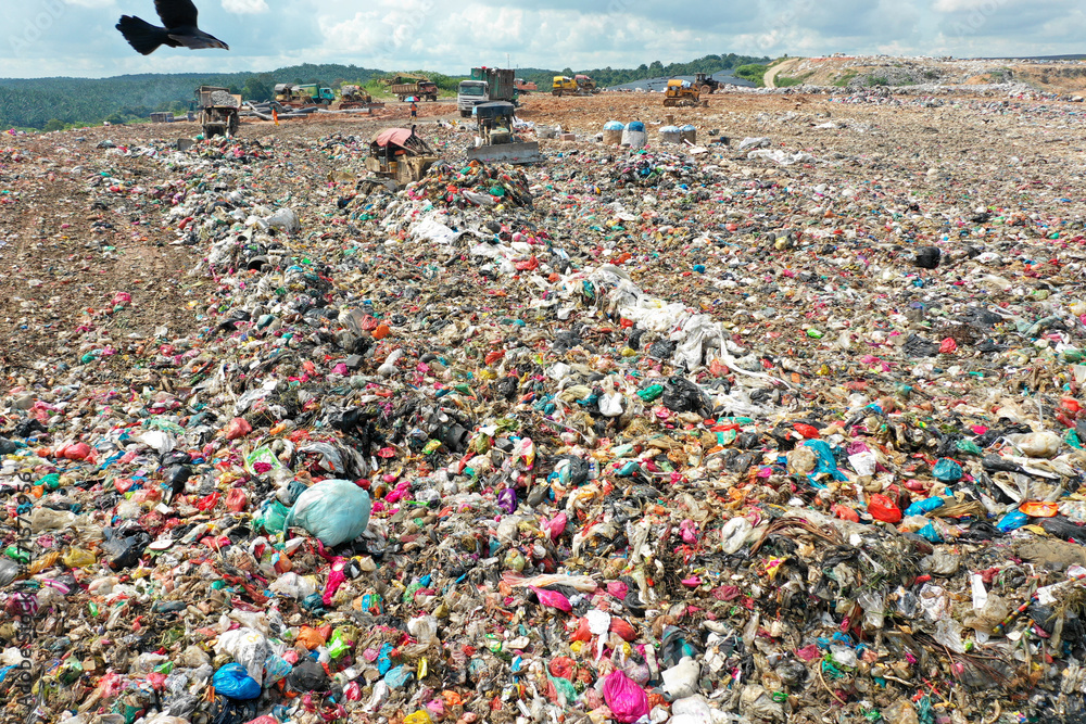 Plastic pollution crisis. Huge landfill garbage dump in Malaysia Stock ...