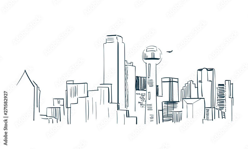 Dallas city vector sketch landscape line illustration skyline Stock ...