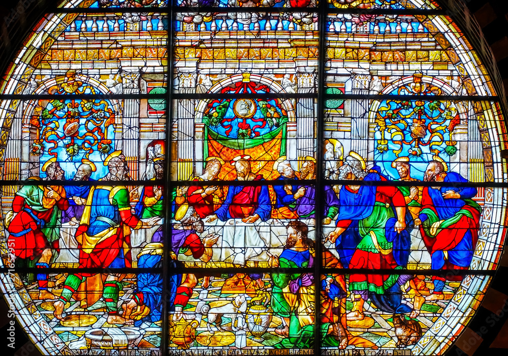 Jesus Christ Last Supper Stained Glass Cathedral Siena Italy Stock ...