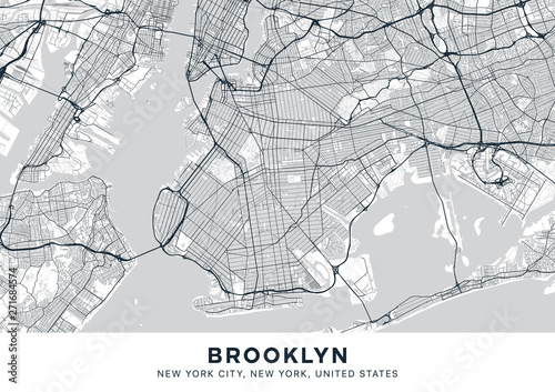 Brooklyn map. Light poster with map of Brooklyn borough (New York ...