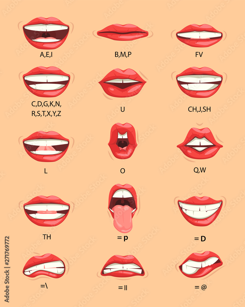 Female lip sync. Lip sync collection for animation. Female mouth ...