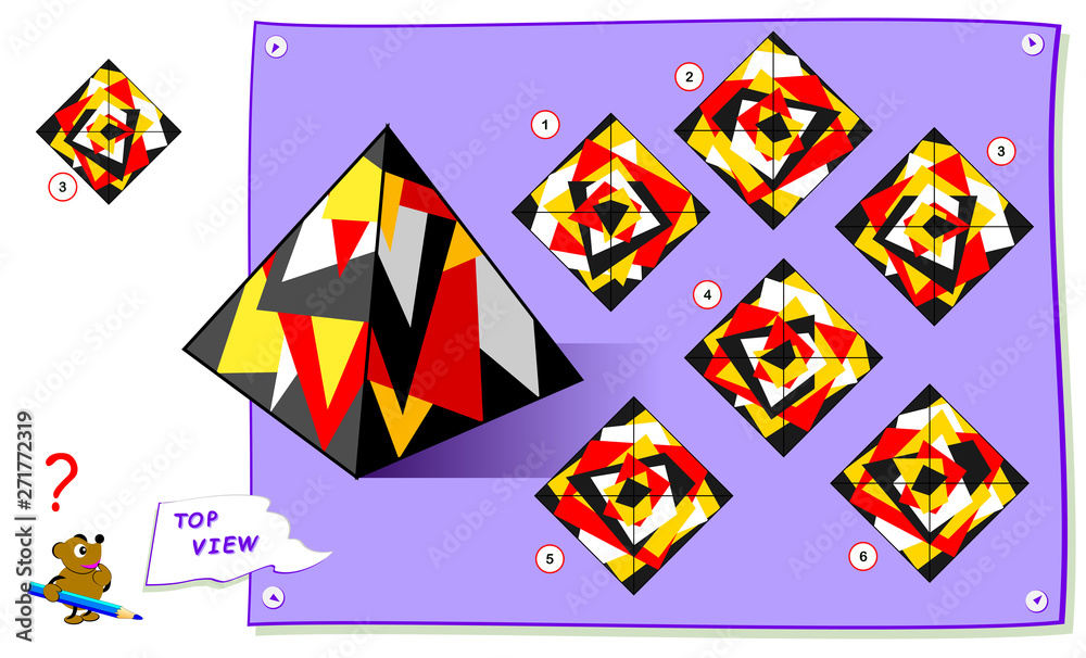 Logic puzzle game for kids. Need to find correct top view of pyramid ...