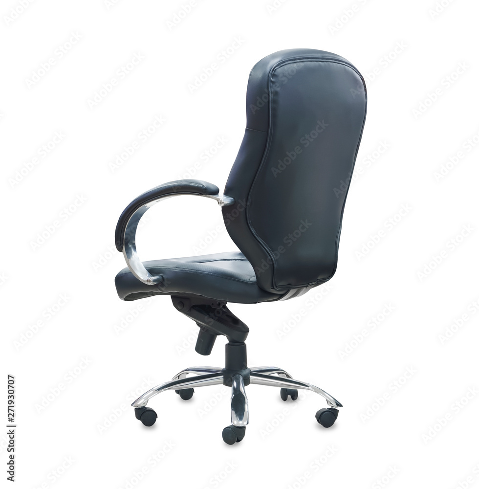 The back view of office chair from black leather. Isolated Stock Photo ...