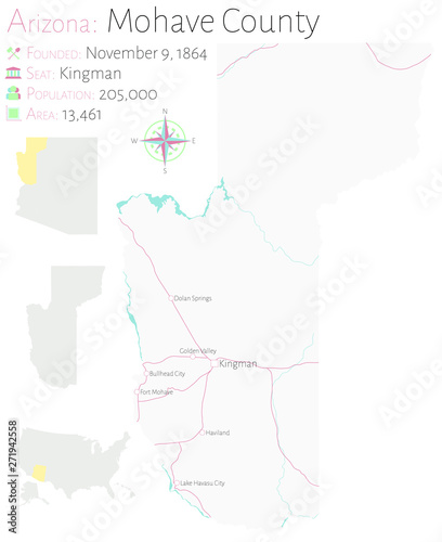 Large and detailed map of Mohave county in Arizona, USA Stock Vector ...