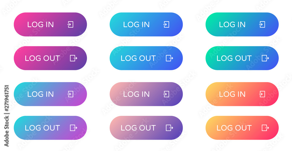 log in log out web buttons set. filled ui web buttons in flat style ...