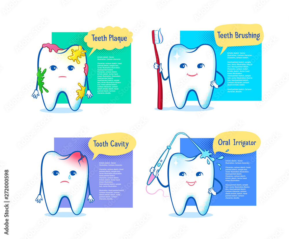 Vector illustration set of tooth characters Stock Vector | Adobe Stock