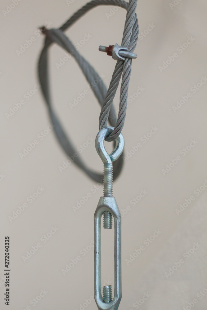 Wire rope. Steel cable when installing the structures outdoor. Stock ...