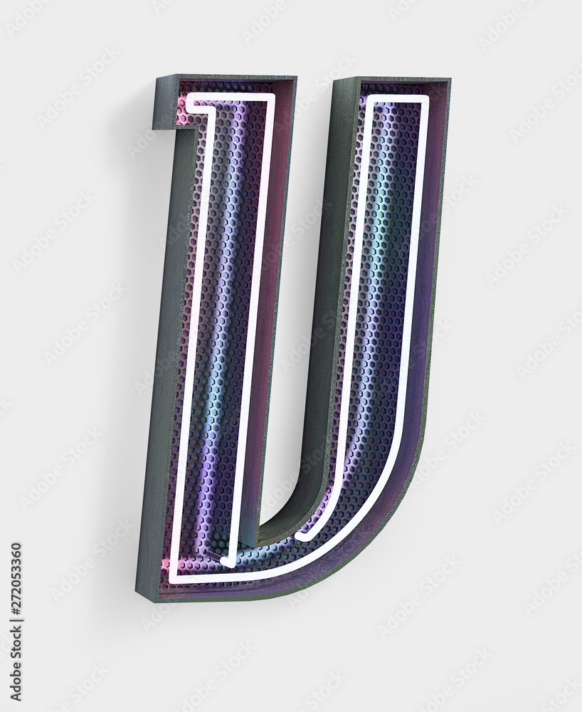 Vivid Neon Font with fluorescent wire and Bold Grey frame. Letter V ...