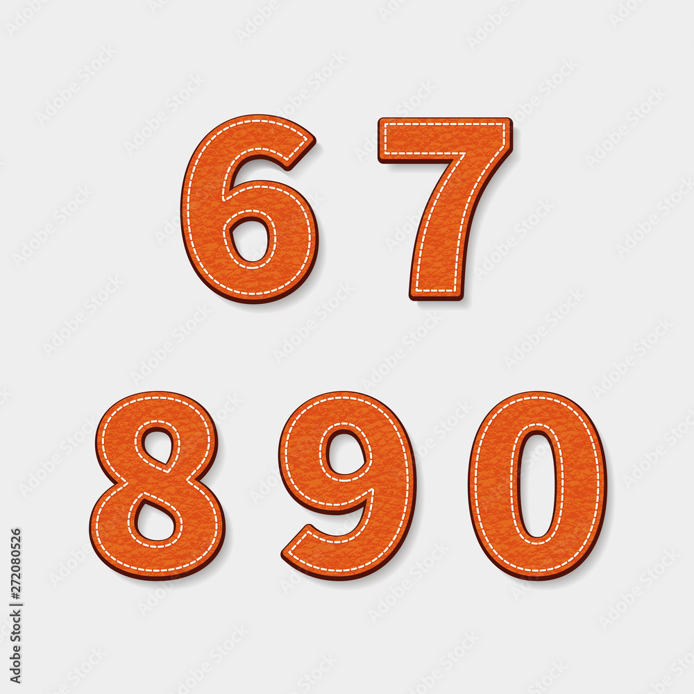 Stitching leather numbers set, leather texture tags vector illustration ...