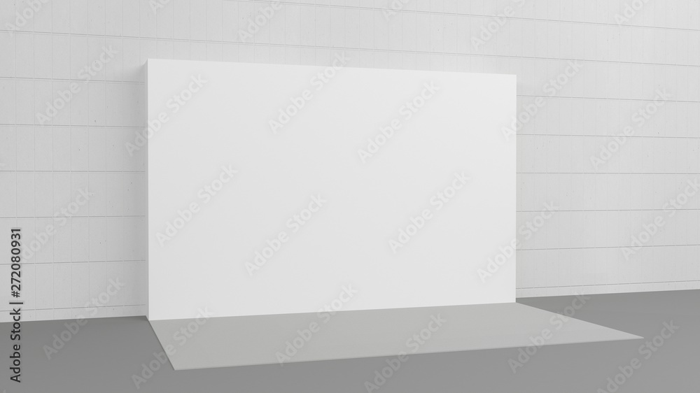 White backdrop 3x5 meters in room with grey paint on wall. 3d render ...