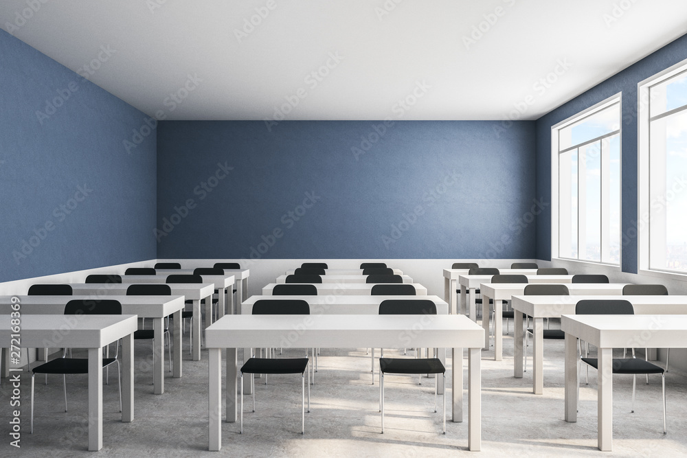 Bright blue classroom interior Stock Photo | Adobe Stock