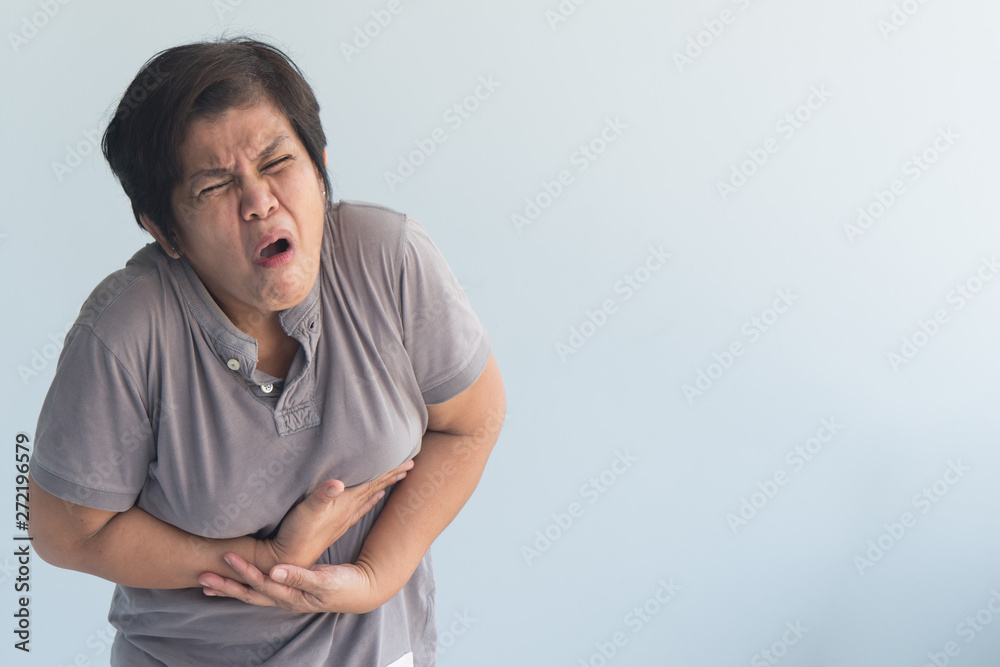 sick old senior woman suffering from stomachache, diarrhea ...