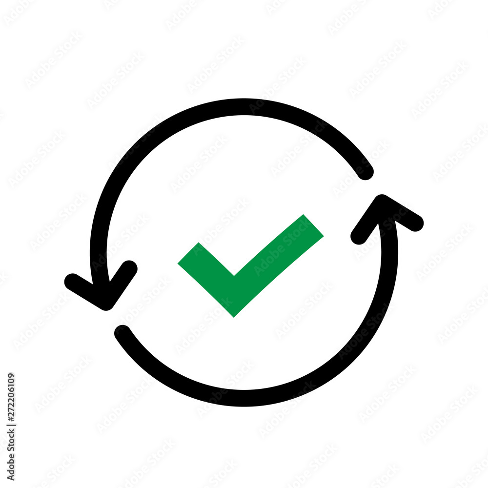 Green check mark in circular arrows sign vector illustration on white ...